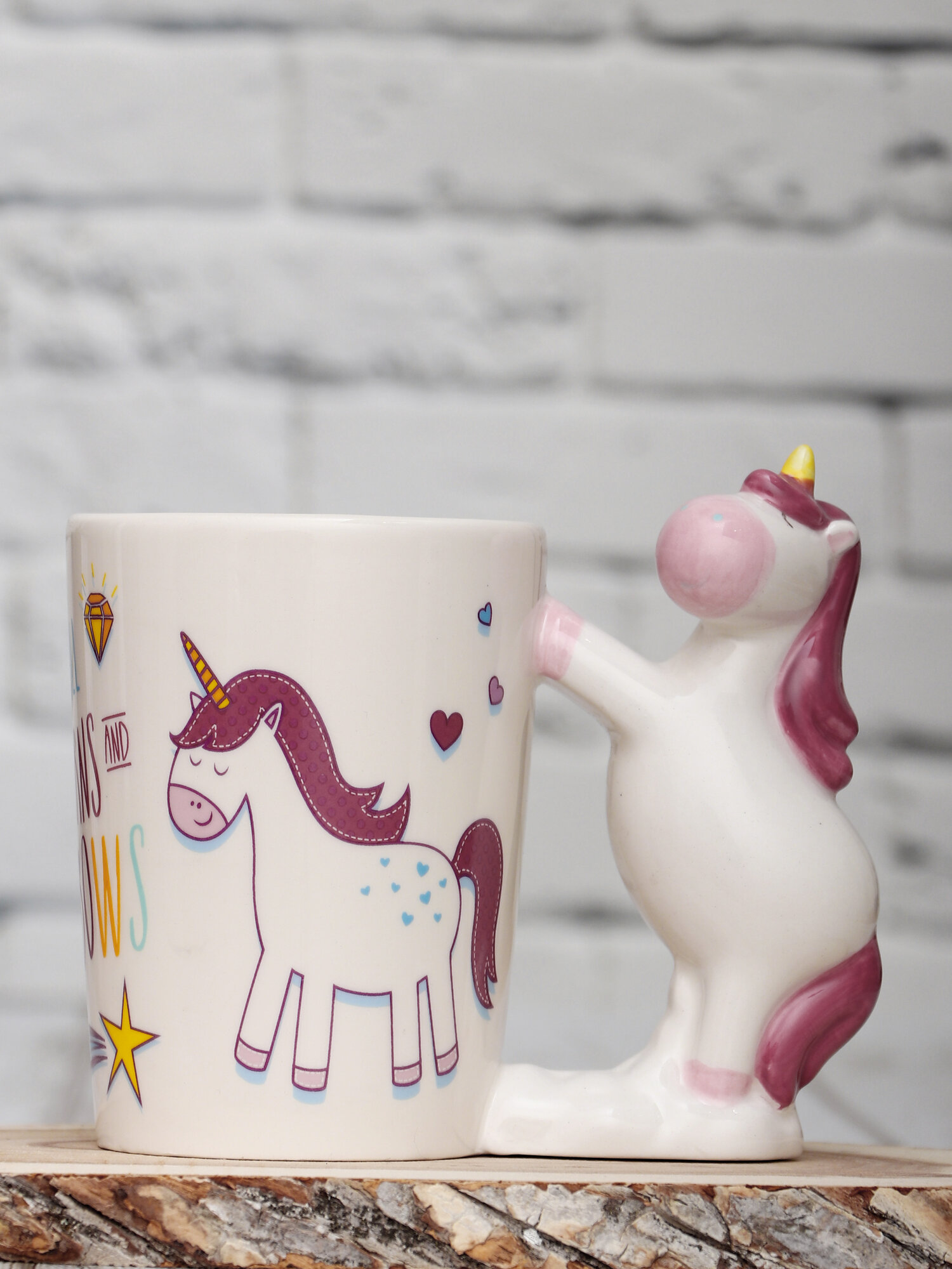 Кружка для чая Единорог Сердечко N 2 Эврика 300 мл белая, с объемной ручкой, детская, подарочная девочке, Unicorn