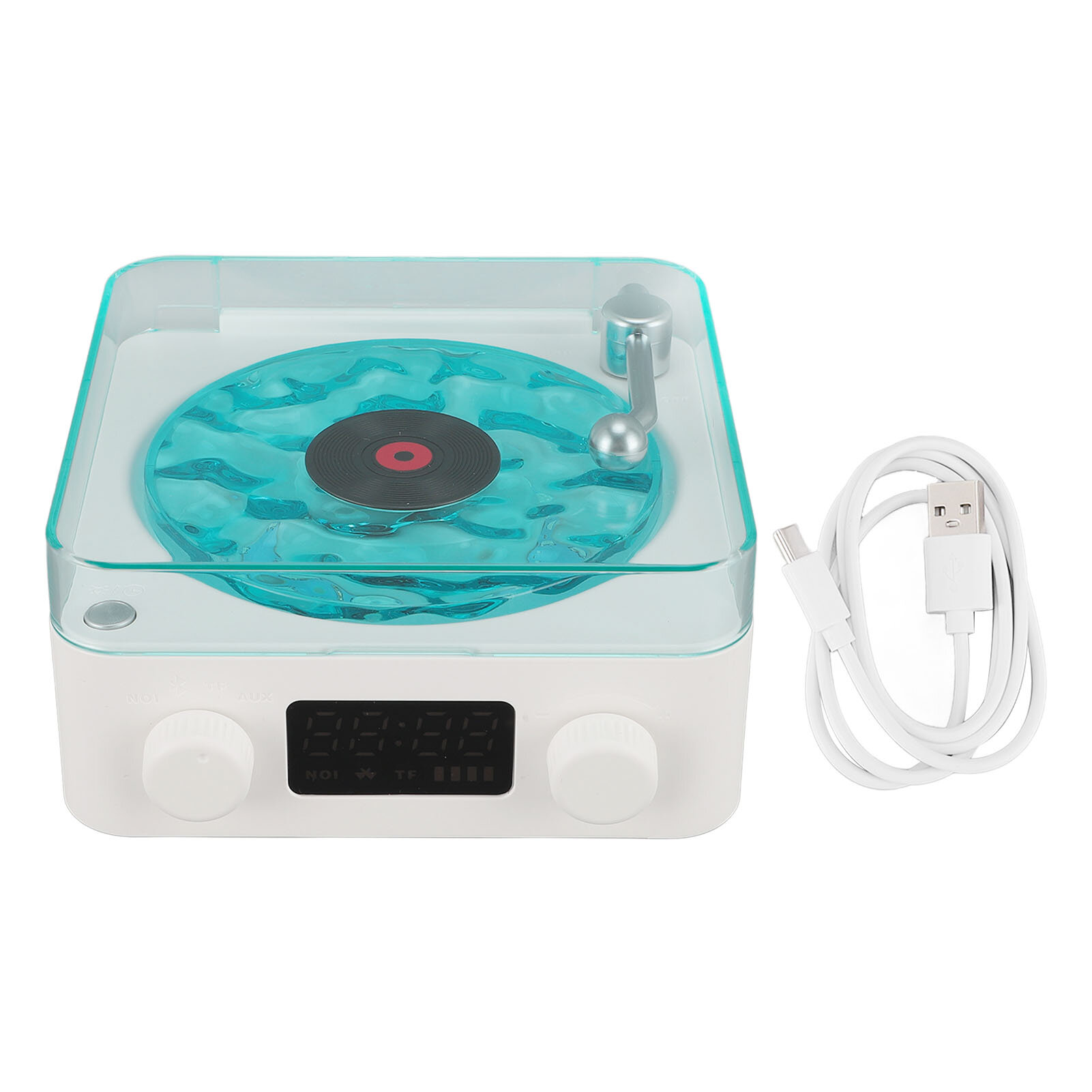 Беспроводная стереосистема 3 в 1, выполненная в стиле проигрывателя виниловых пластинок, с подсветкой и отображением времени, белая.