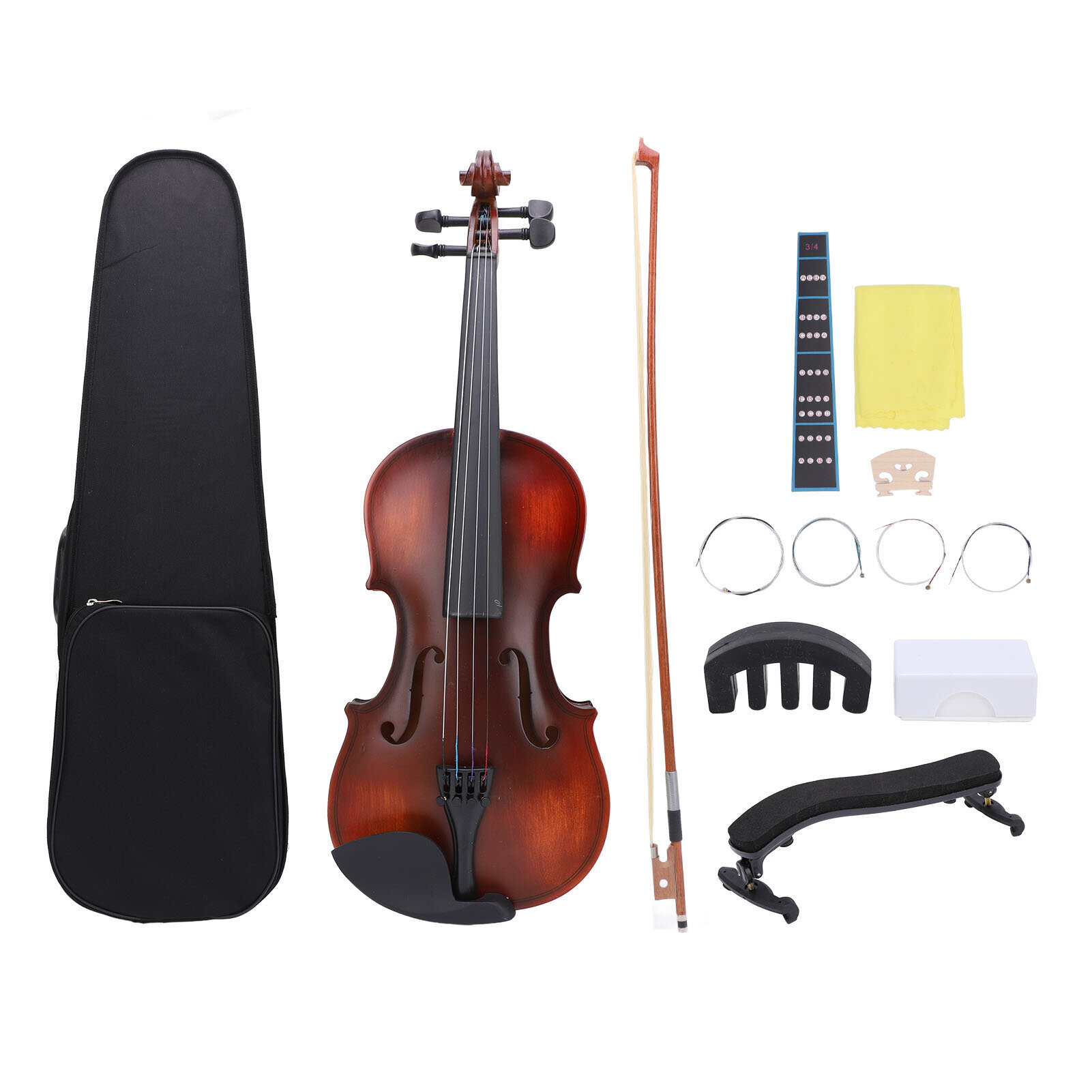 Комплект скрипок 3/4 для начинающих. Винтажный матовый деревянный скрипичный комплект с футляром для хранения, подставкой для смычка и сурдиной.