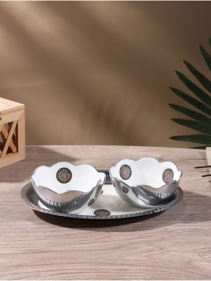 Менажницы Sima-land "Винтаж", 10х10х5,5 см, на подносе, алюминий, 2 шт