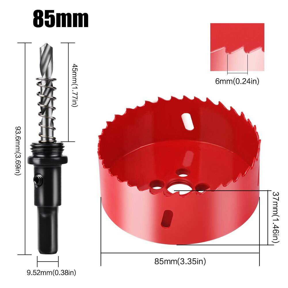 Коронка биметаллическая по металлу, дереву, пластику, 85 мм