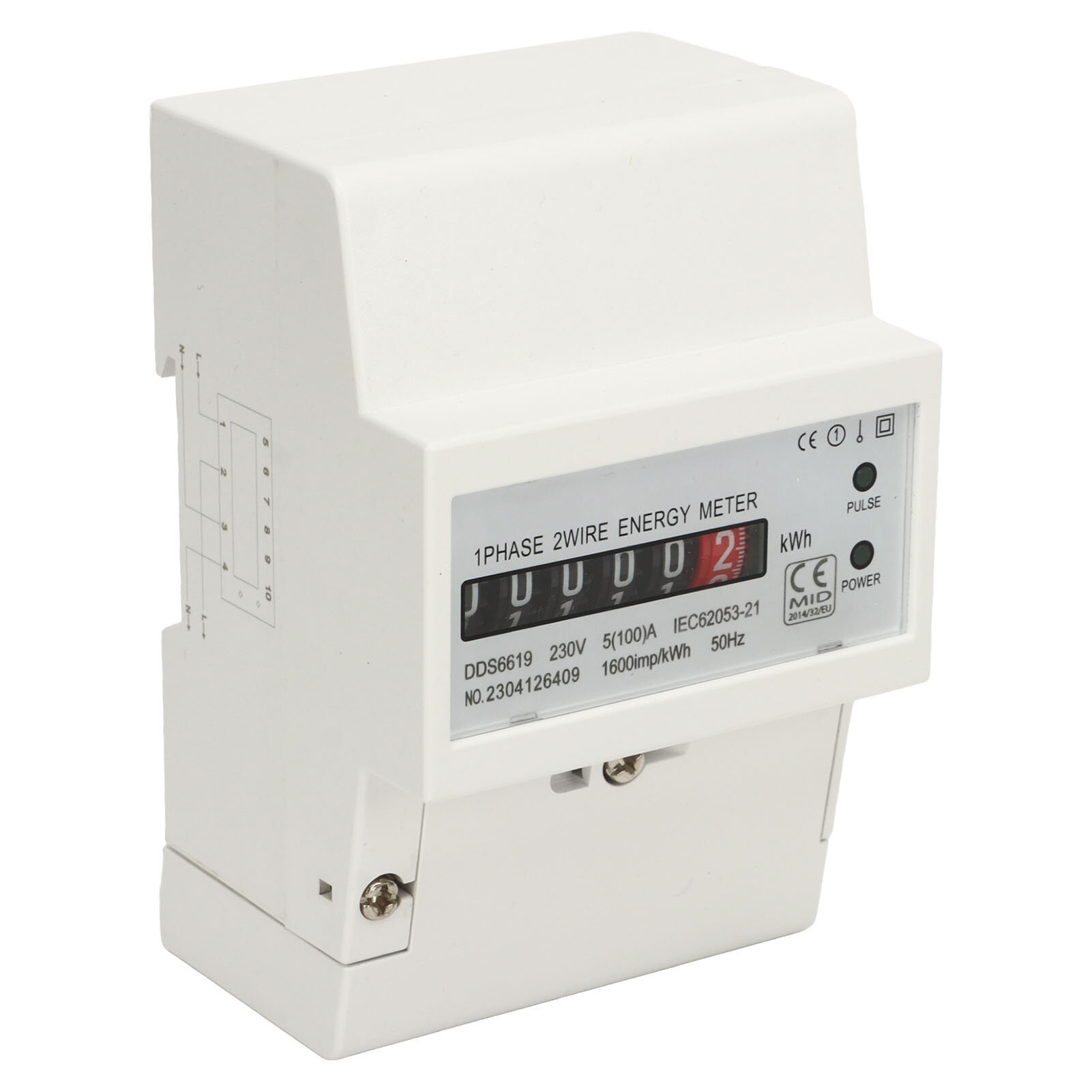 Счетчик электроэнергии, однофазный, на DIN-рейку, потребляемая мощность, ваттметр, счетчик энергии, монитор использования электроэнергии, 230 В, 5 (100) А
