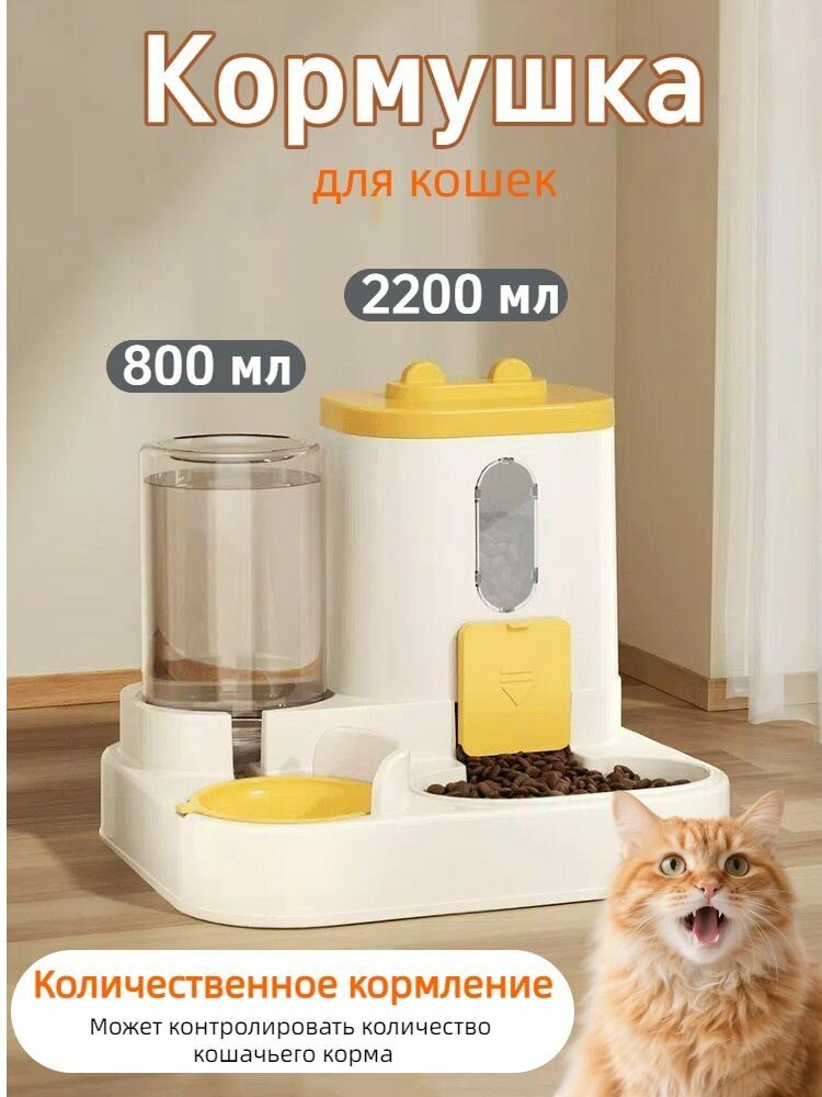 Кормушка для кошек, 3000 мл, большая емкость, для сухого и влажного разделения