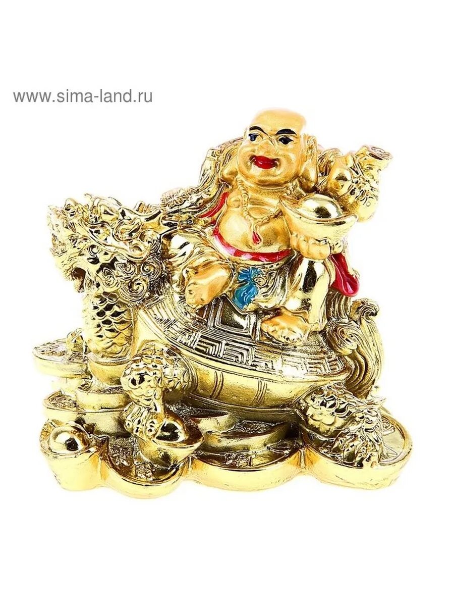 Нэцкэ золото "Хотей на драконочерепахе" 7,5 х 7,5 см