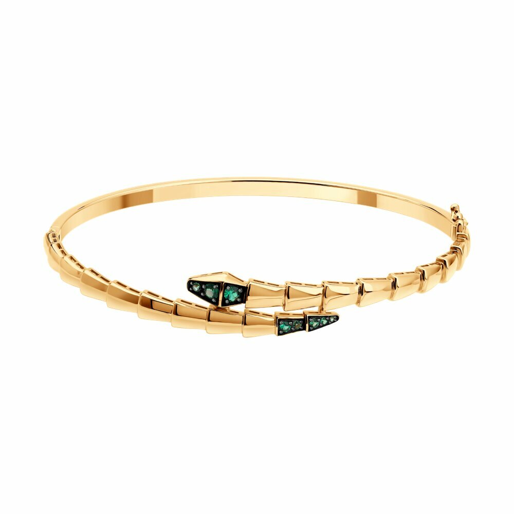 Браслет, красное золото, 585 проба, изумруд синтетический