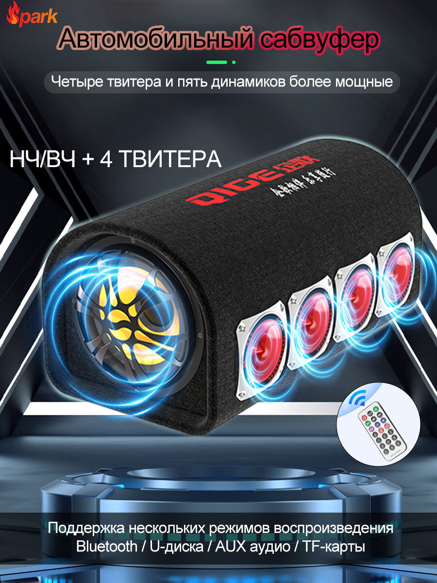 Автомобильный сабвуфер 10 дюймов с Bluetooth, караоке,5 динамиками и поддержкой SD/USB/АКБ мощный звук для дома и дороги
