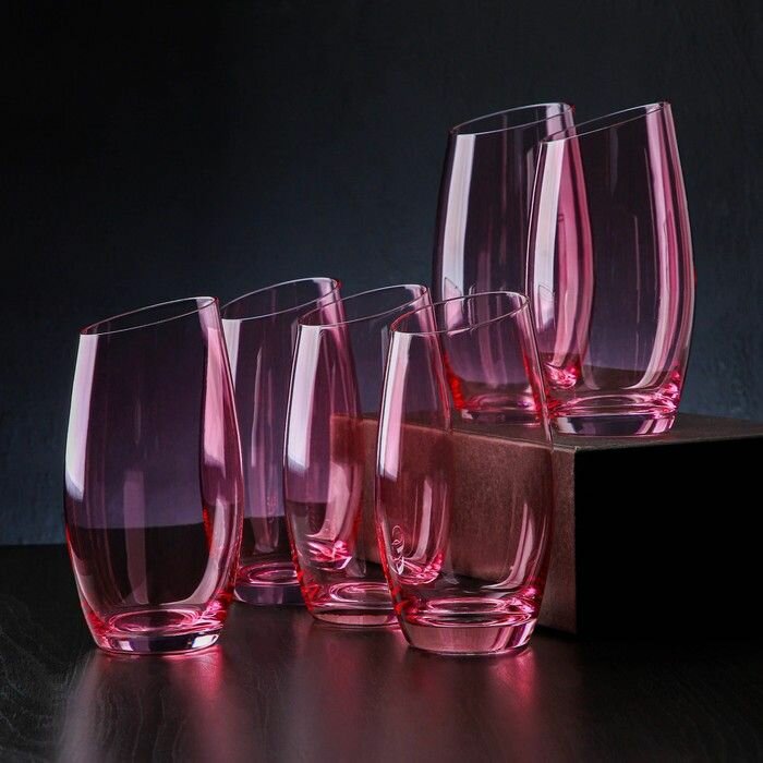 Набор стаканов высоких Magistro "Иллюзия", 475 мл, 8x15 см, 6 шт, цвет розовый, стекло