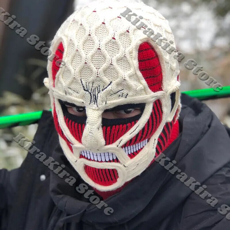 Атака Титанов, плюшевая вязаная шерстяная теплая маска для косплея, шляпа, оригинальный головной убор, Хэллоуин, аниме, сценический реквизит, костюм, головной убор, подарок