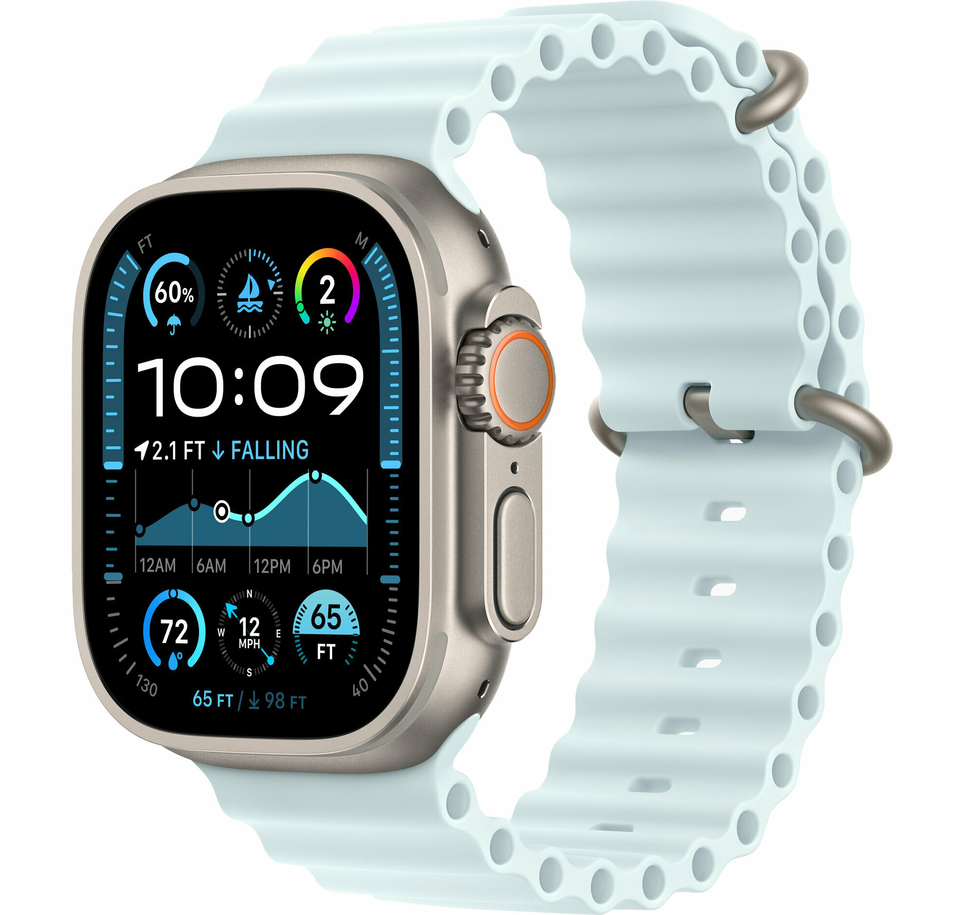 Умные часы Apple Watch Ultra 2 49 мм (2024) Natural Titanium Case GPS + Cellular, Ice Blue Ocean Band, размер ремешка Regular
