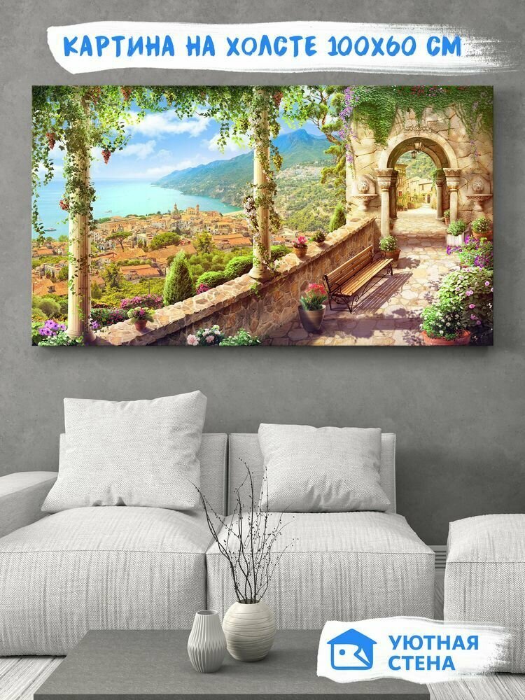 Картина на натуральном холсте Уютная стена "Побережье Греции" 100х60 см