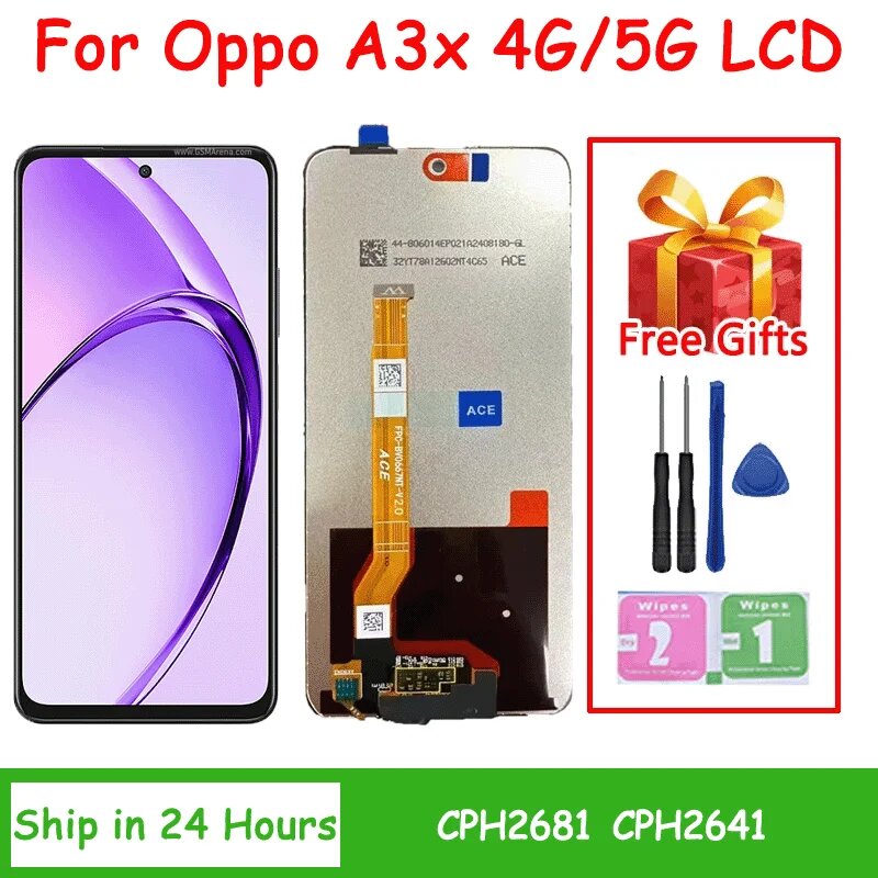 6,67-дюймовый IPS ЖК-дисплей для Oppo A3X 4G/5G, сенсорный экран, дигитайзер в сборе, Black NO Frame