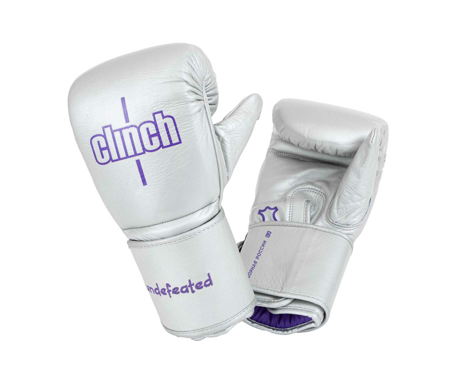 Перчатки снарядные Clinch Bag Mitts Undefeated Russian Team серебристые (размер S/M)