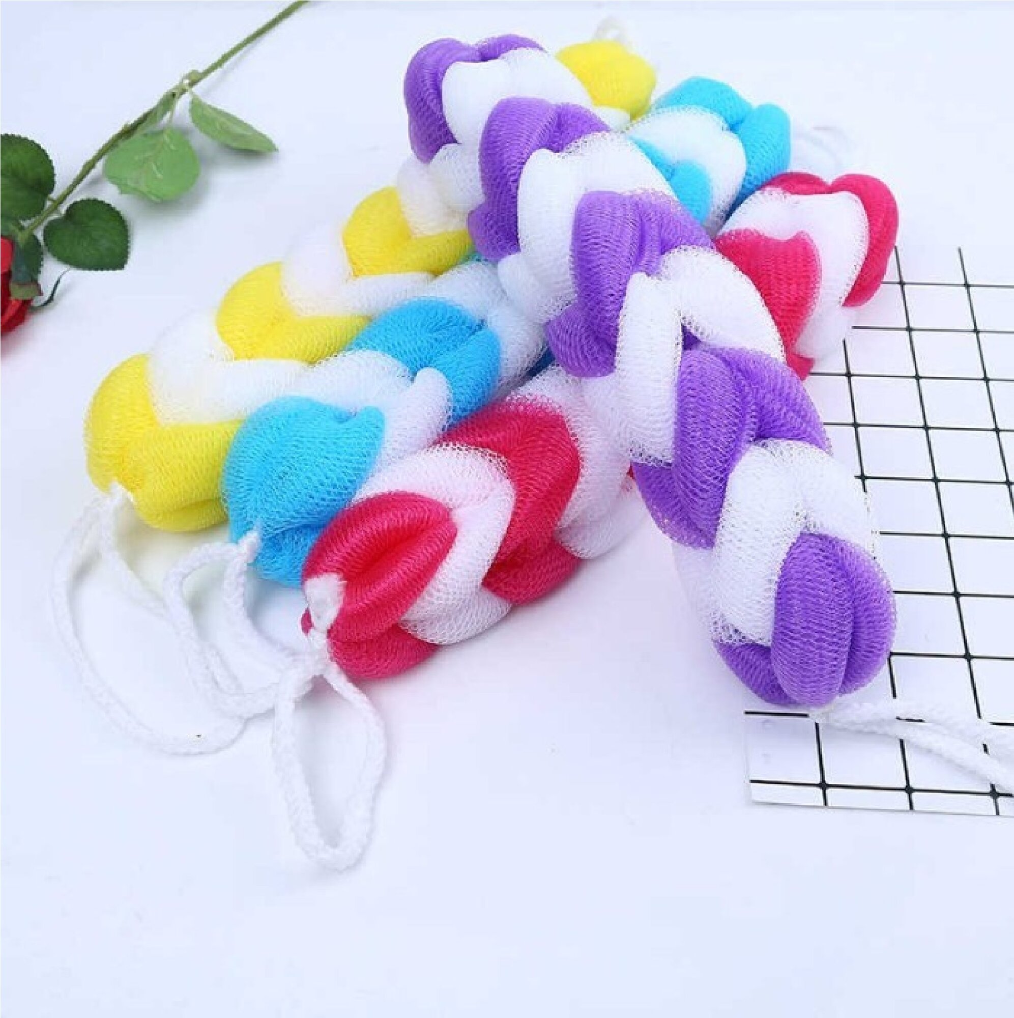 Мочалка Рыжий Кот BW Косичка 310519, нейлон, прямоугольная, с петелькой, мягкая 2 шт