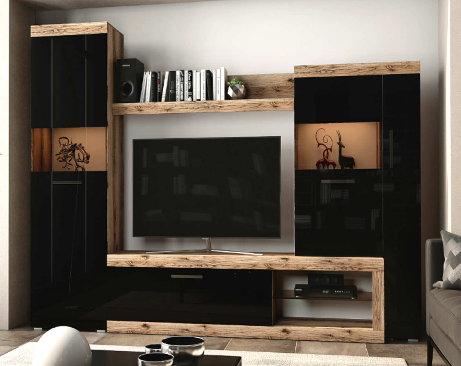 Гостиная Бастон Эра Дуб Делано/Чёрный гладкий ш280,5*в200*г40 см