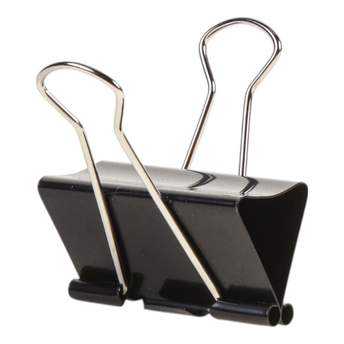 Зажим для бумаг 51мм, черный, металл, 12 штук, крепкое фиксирование, картонная коробка