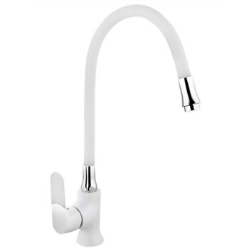 Смеситель для кухни , латунь однорычажный 40 мм (белый силиконовый излив) ручка 5 цветов