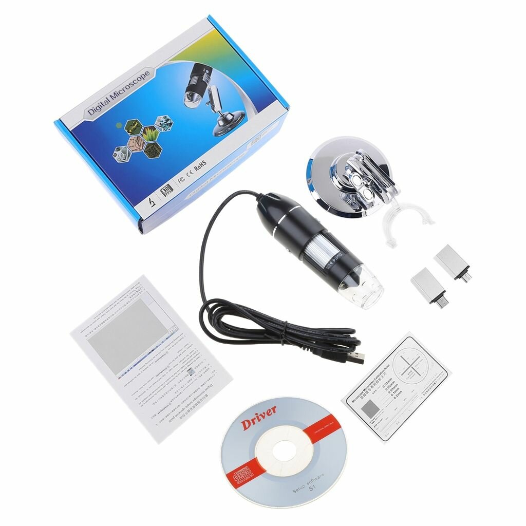 (1 комплект) USB-микроскоп 1600X с 2 адаптерами