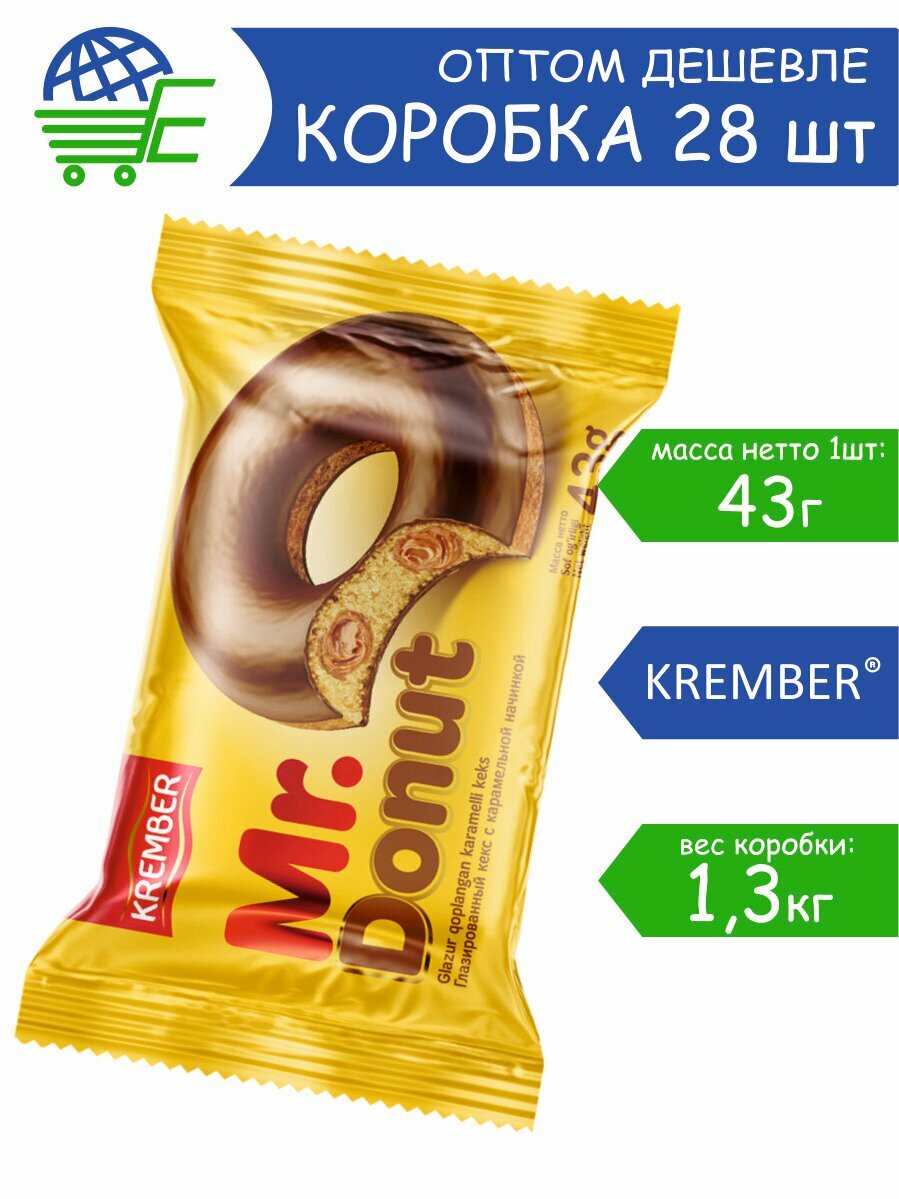 Кекс глазированный MR.DONUT с карамельной начинкой (43г х 28шт)