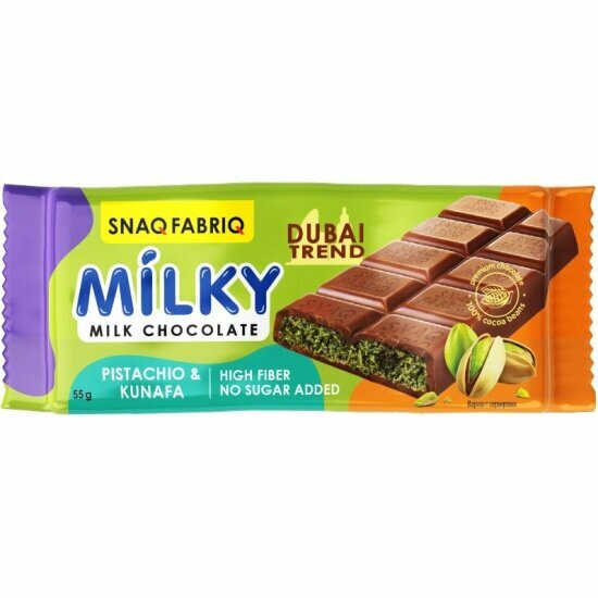 Протеиновый шоколад Snaq Fabriq молочный с фисташковой пастой и хрустящим тестом 55 г.