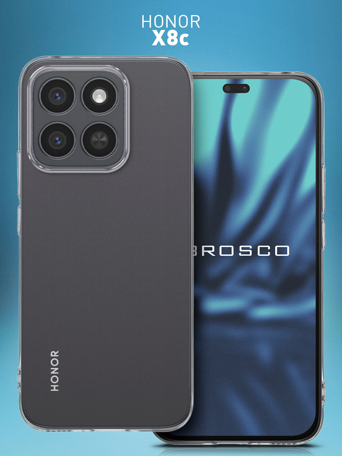 Силиконовый чехол Rosco на Honor X8c (Хонор Х8с), с защитой камеры, прозрачный