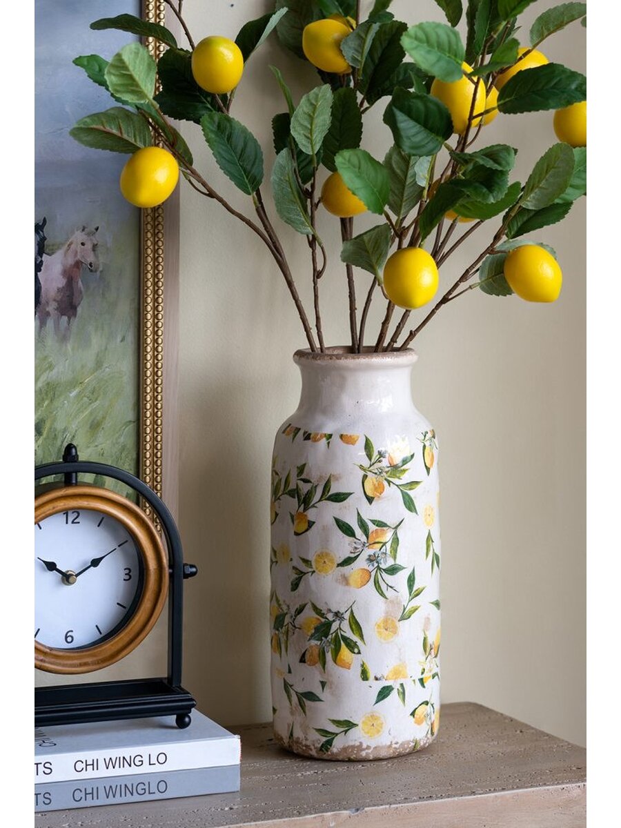 C5612 Ваза настольная с лимонами 16х16х38см, керамика, бежевая, Glasar