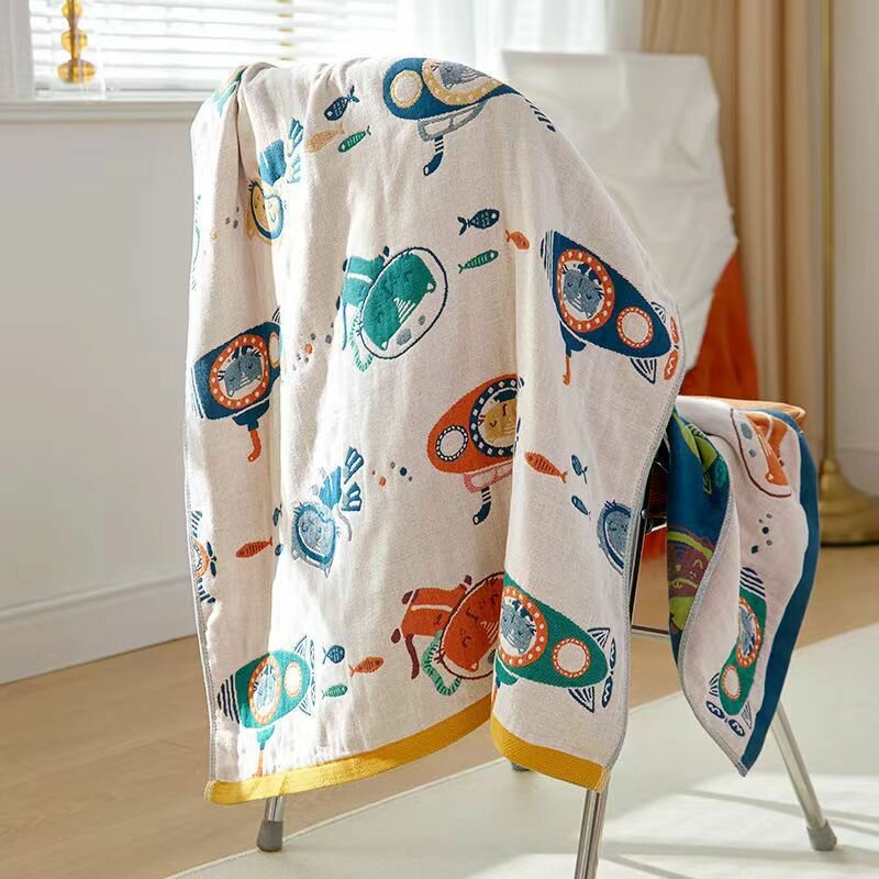 Марлевое хлопчатобумажное банное полотенце с животным рисунком 70X140 см