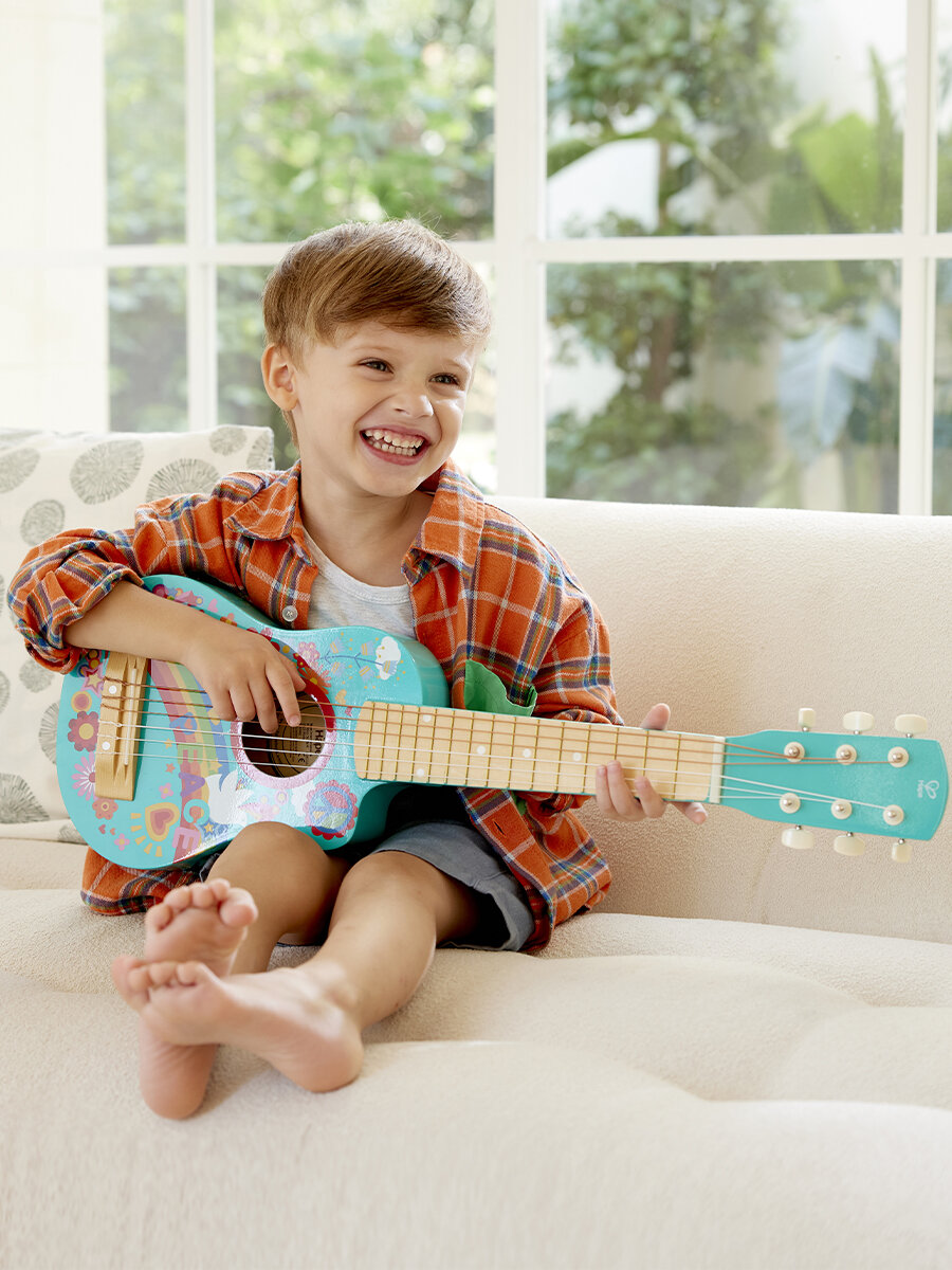 Музыкальная игрушка для детей Hape Гитара бирюзовая "Цветы", E0600_HP