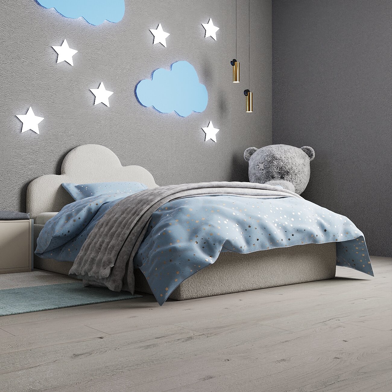 Кровать детская InRoom Sky с настилом, 80х190, бежевый букле, без ножек