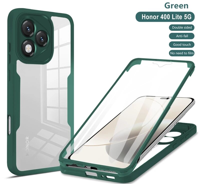 360 ° Полный защитный чехол для Honor 400 Pro Lite, Smart 600 Lite, X6C, Honor X8d, Зеленый, Green