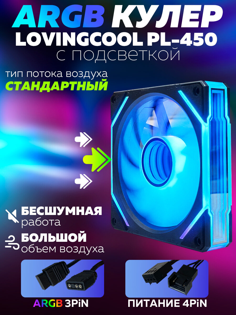 Модульный Черный Корпусный вентилятор для Компьютера Кулер Пк Lovingcool PL-450 120мм ARGB