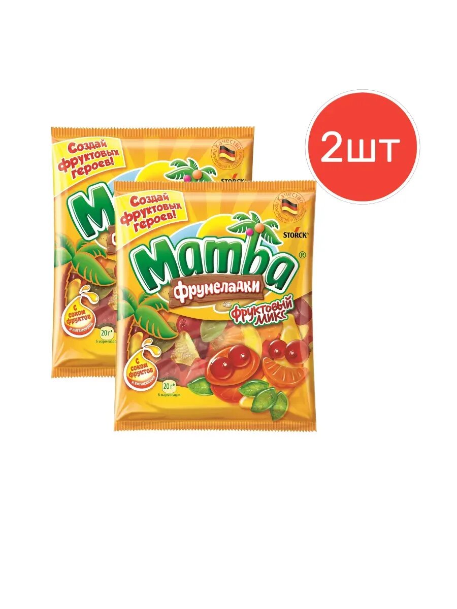 Мармелад жевательный, "Mamba", "Фруктовый микс", "Фрумеладки", 72г 2 шт