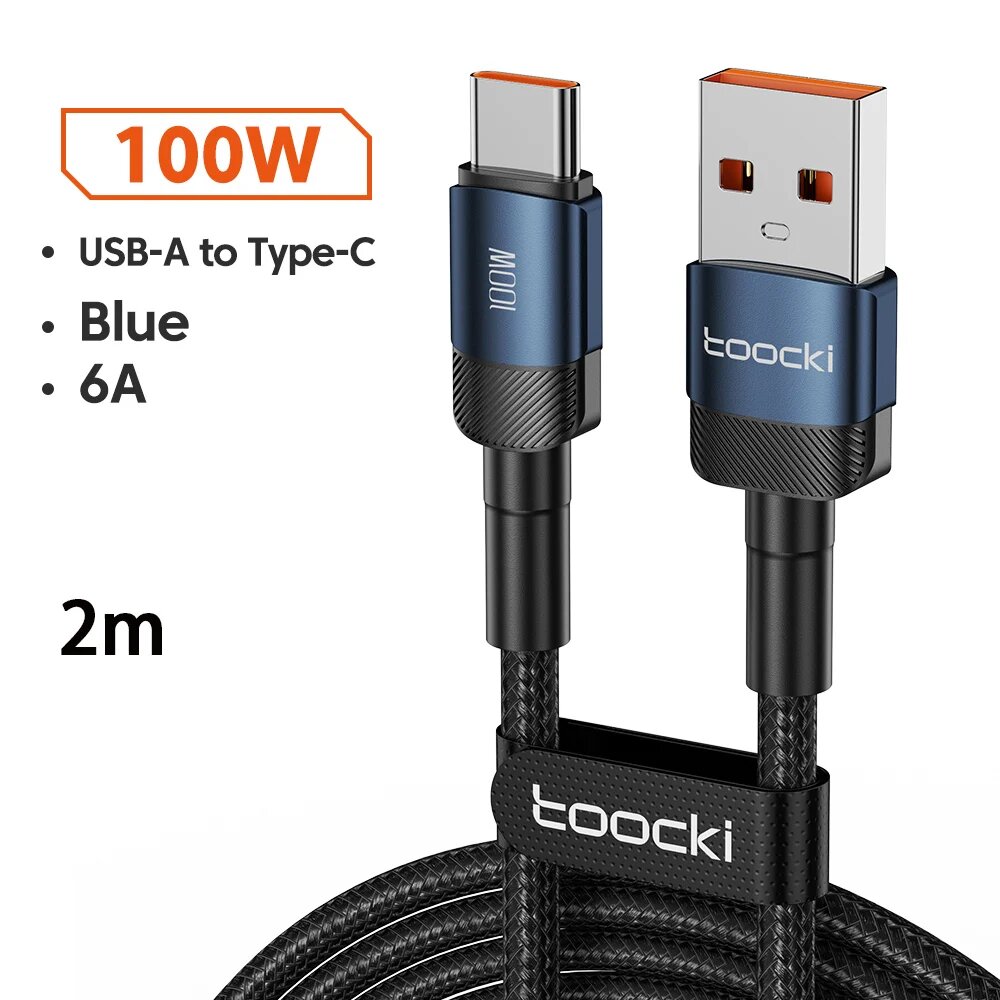 Toocki 6A USB-кабель типа C для Huawei Xiaomi PD 100 Вт, зарядное устройство для HY A-C 2m Blue