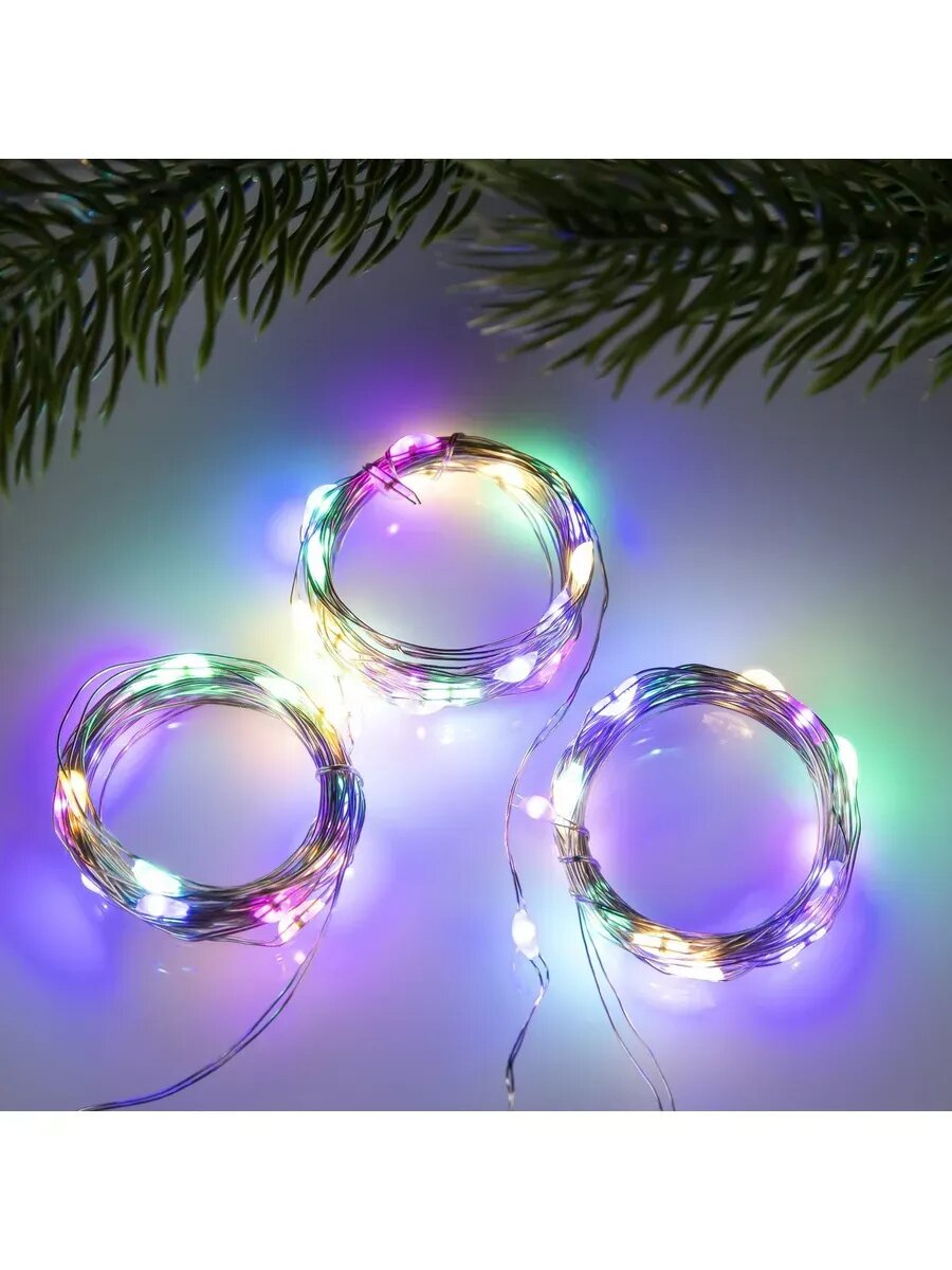 Гирлянда на батарейках светодиодная роса 2 м 3 шт