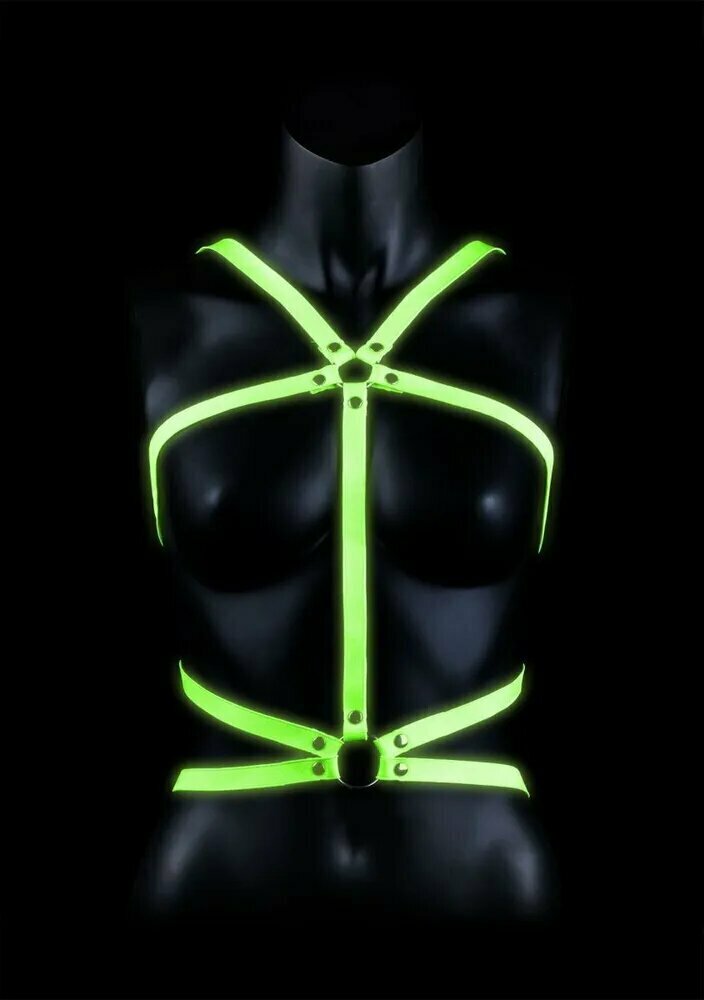 Портупея из исксственной кожи Body Harness - Glow in the Dark - Neon Green/Black - S/M
