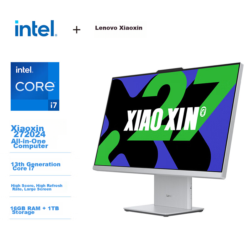 Lenovo Xiaoxin All-In Desktop Computer 27-Inch (13th Gen Core I7-13620H, 16GB RAM, 1TB SSD, Webcam, Windows 11) Yunying