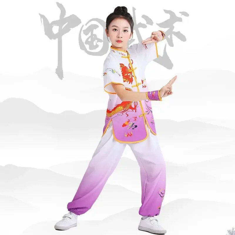 Детский костюм тай-кунг-фу Gembira 190 height185--195cm, Short sleeved purple