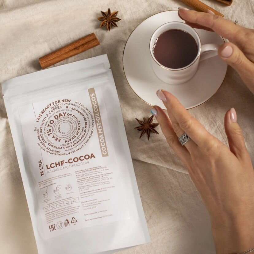 Какао натуральное на кокосовом молоке и МСТ-масле, 200 г/T8 ERA LCHF-COCOA
