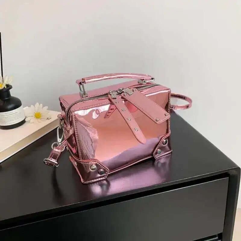 Женские сумочки, блестящие квадратные сумки, квадратные сумки, pink, SKU01041
