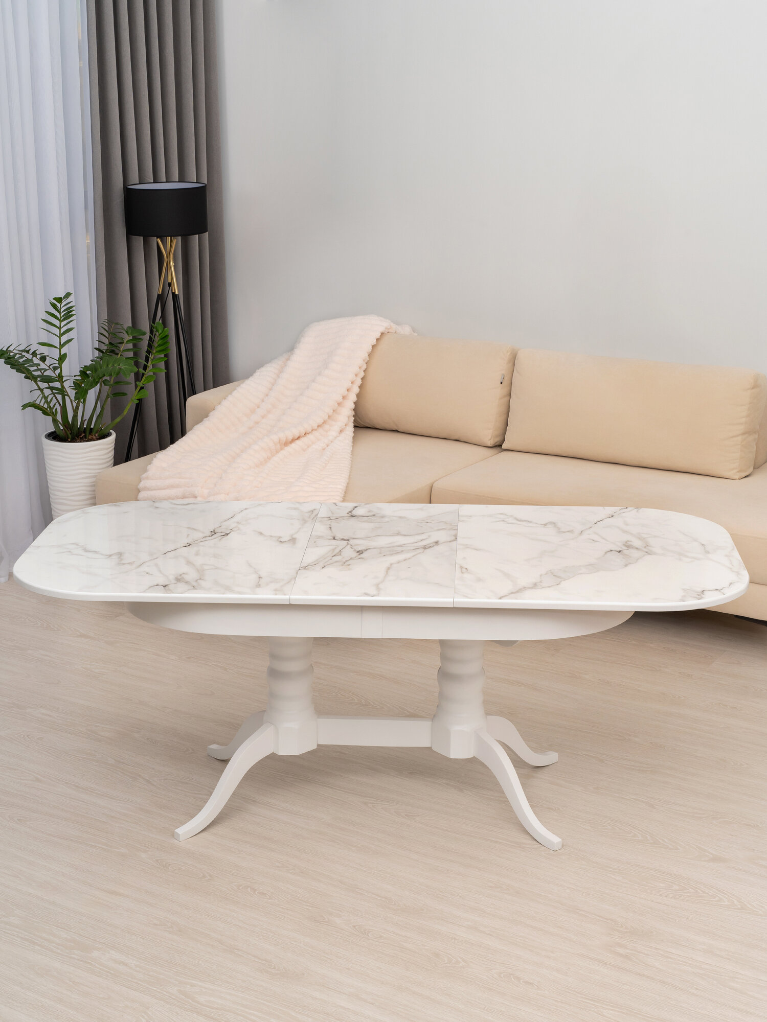 Стол кухонный раздвижной 150(190) х80х75 пластик Мрамор Парфенон Белый / обеденный / деревянный