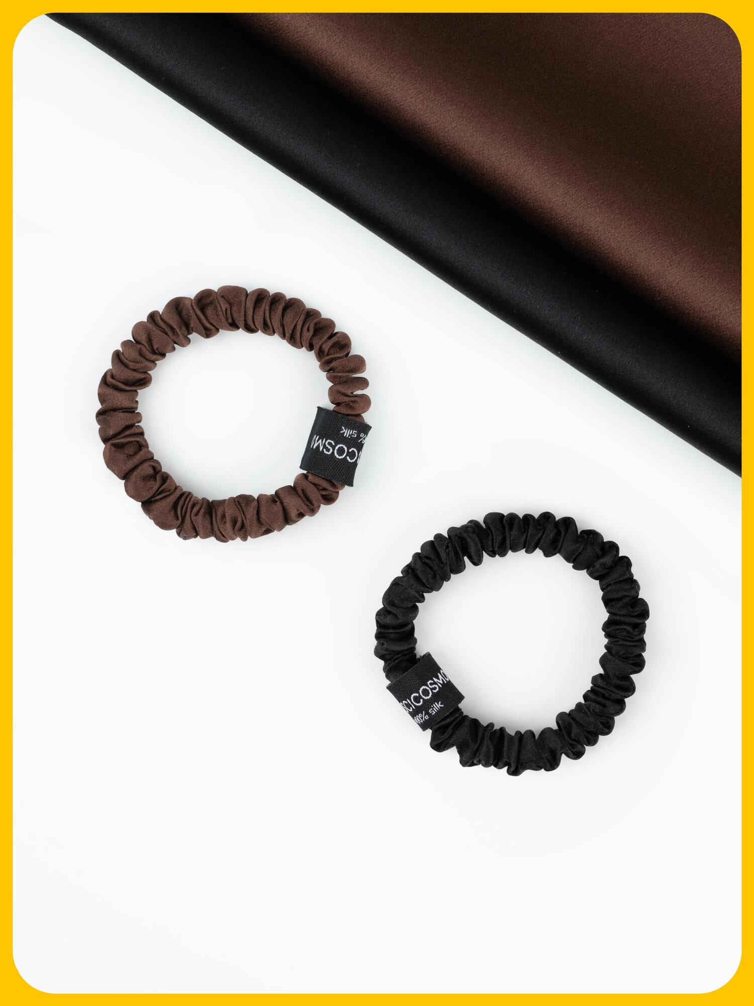 100% натуральный шелк 19 момми/Набор из 2-х резинок 1 см/цвет: черный, шоколадный