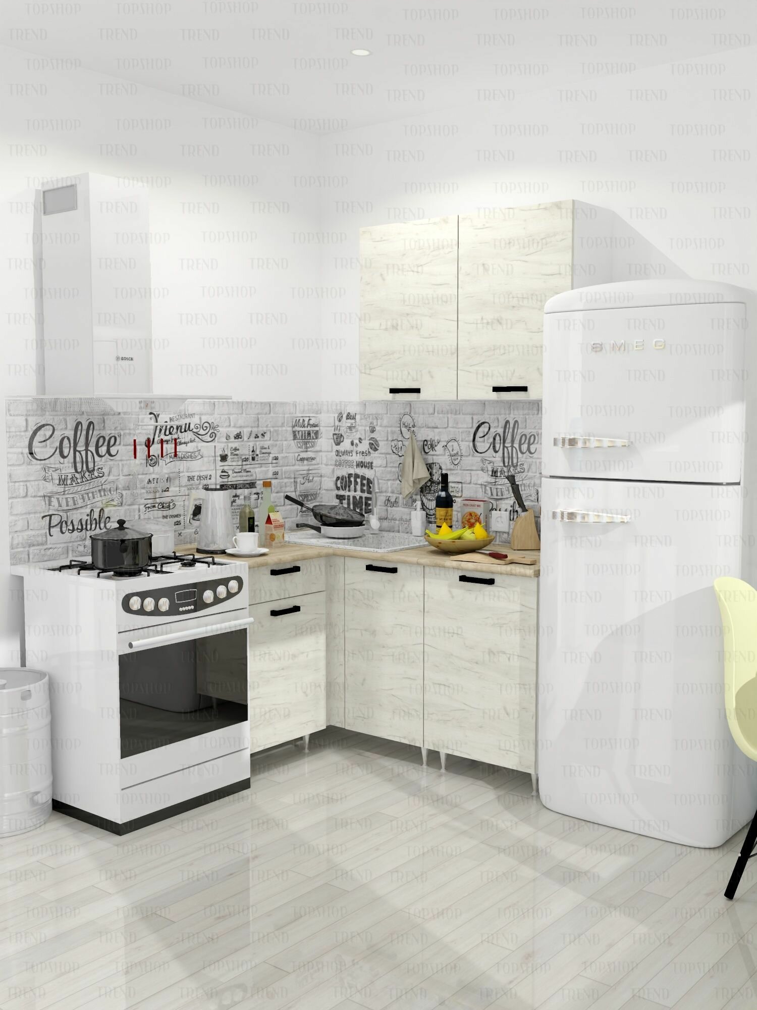 Угловой кухонный гарнитур 1.1х1.5 м, Крафт белый / Сонома