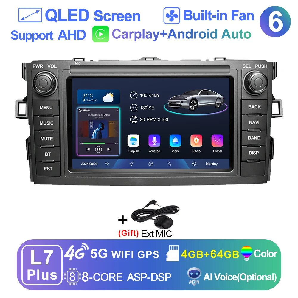 LEHX 2din Android 14 Carplay для Toyota Auris Corolla 2006-2012, автомобильный радиоприемник, мультимедийный плеер, GPS, WIFI, android, авто головное устройство