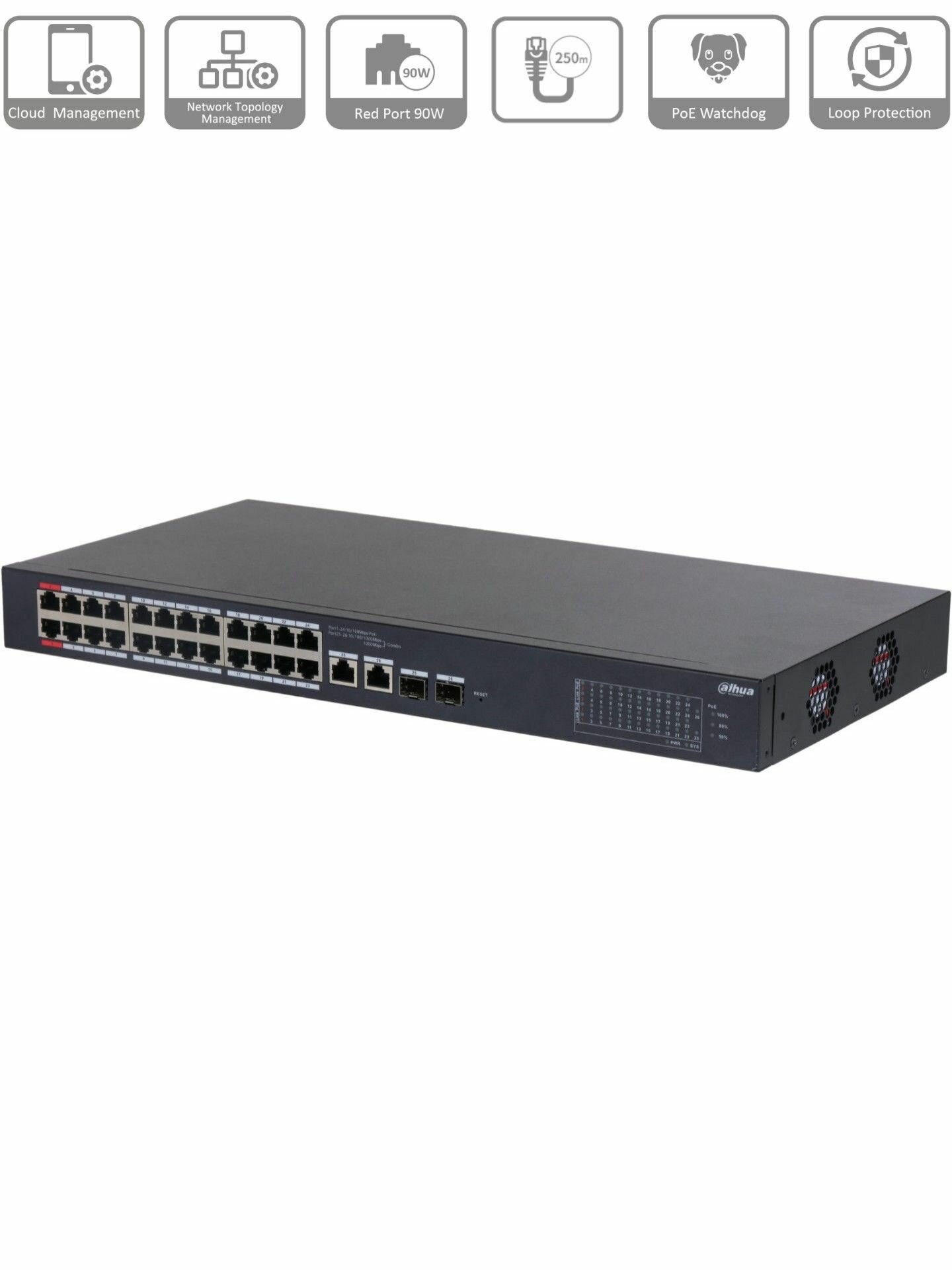 Dahua DH-CS4226-24ET-240 26-портовый управляемый коммутатор с 24 РоЕ до 240Вт
