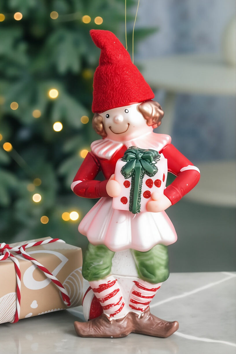 Ёлочная игрушка подарок от эльфа, стекло, 17 см, Winter Deco 121567-2