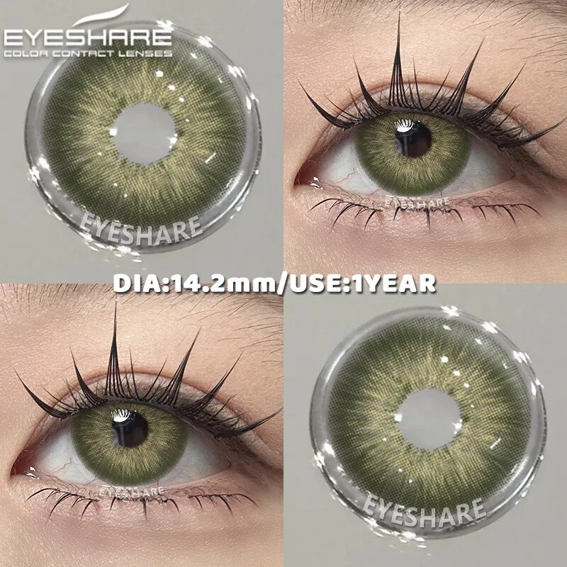 Контактные Линзы EYESHARE, 1 Пара, Цветные, Эффект Больших Глаз, Черные Линзы, Годовые, Одноразовые, Материал HEMA, Серые
