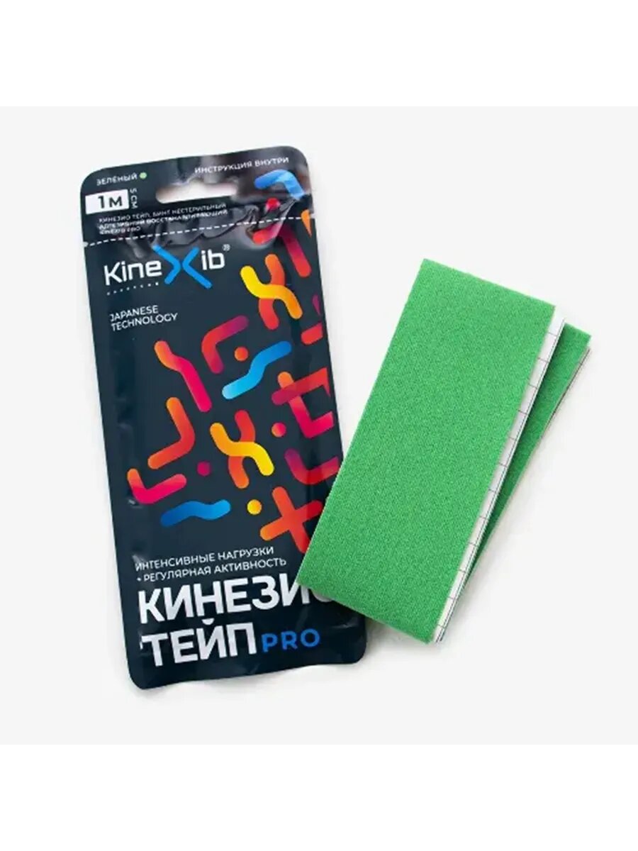 Кинезиотейп "KineXib Pro", гипоаллергенный, адгезивный, зеленый, хлопок, 1 м x 5 см