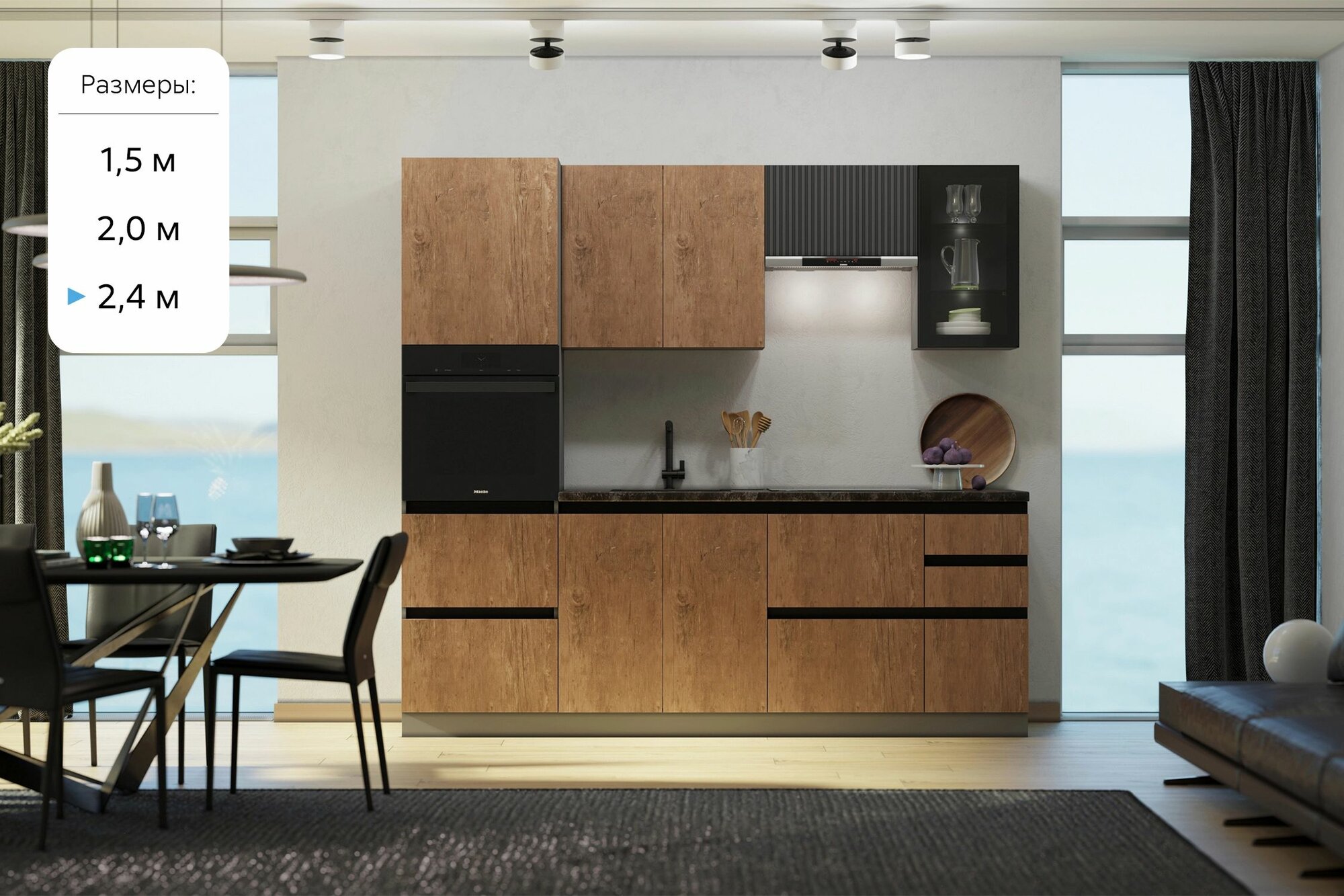 Кухня Техно-6 2,4м (Графит/Экзотическое дерево Амазония/Графит софт NEW)