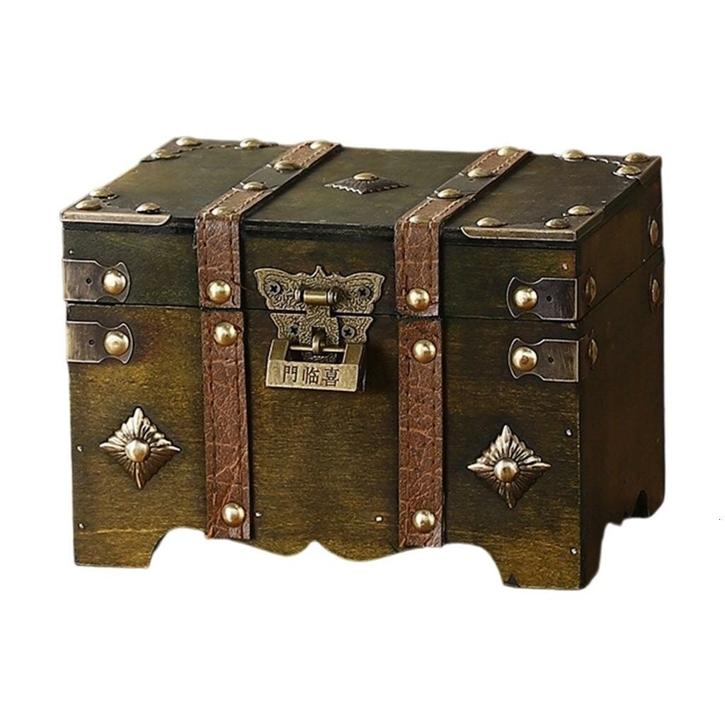 Деревянный дорожный сундук в антикварном стиле, Коричневый Желтый - Стиль B