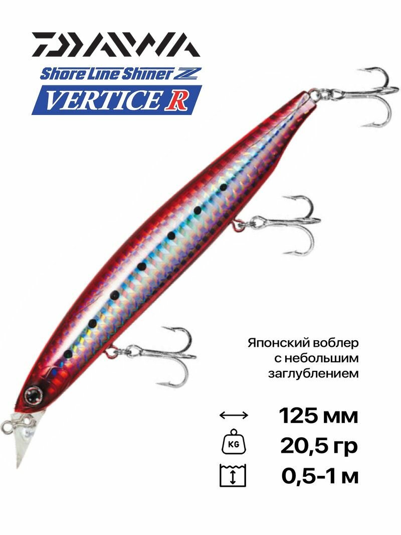 Воблер Daiwa Shoreline Shiner-Z Vertice R 125F, 125 мм, 20,5 гр, #3D Burning Iwashi