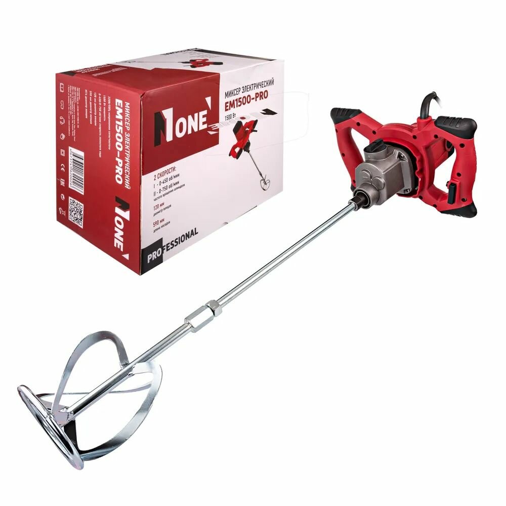 Смеситель NUMBER ONE EM1500-PRO (1500Вт, 0-450/0-750об/мин, один шнек, патрон М14) 6кг